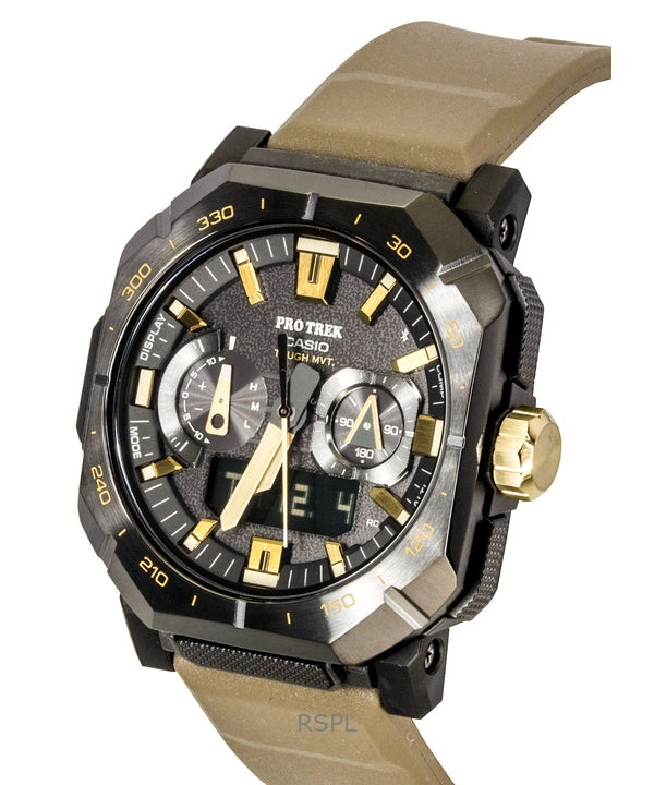 Casio Pro Trek Analog Digital Smartphone Link Brown Rubber Strap Black